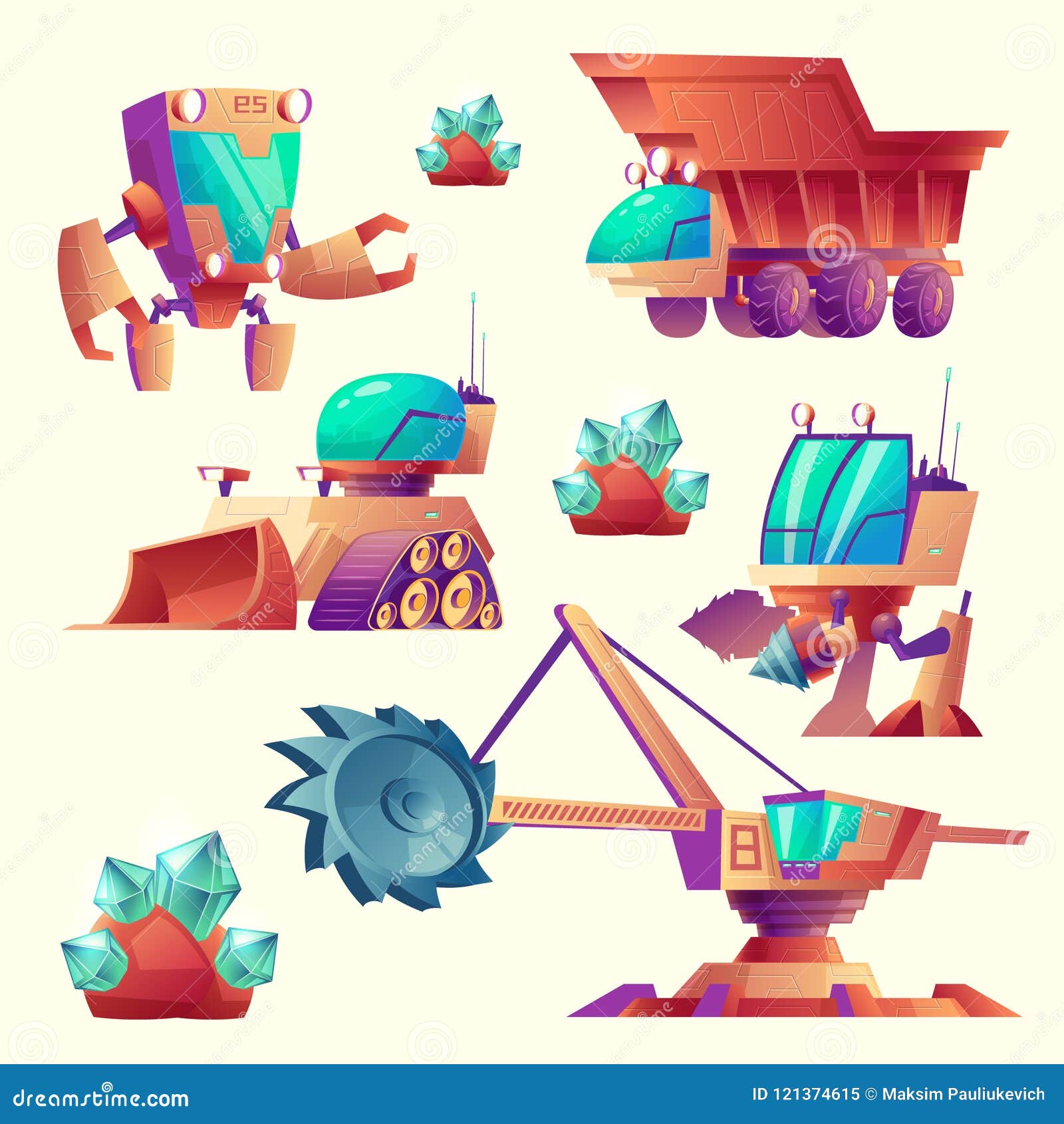 Vector Cartoon Alien Mining Machinery for Planets Stock Vector ...