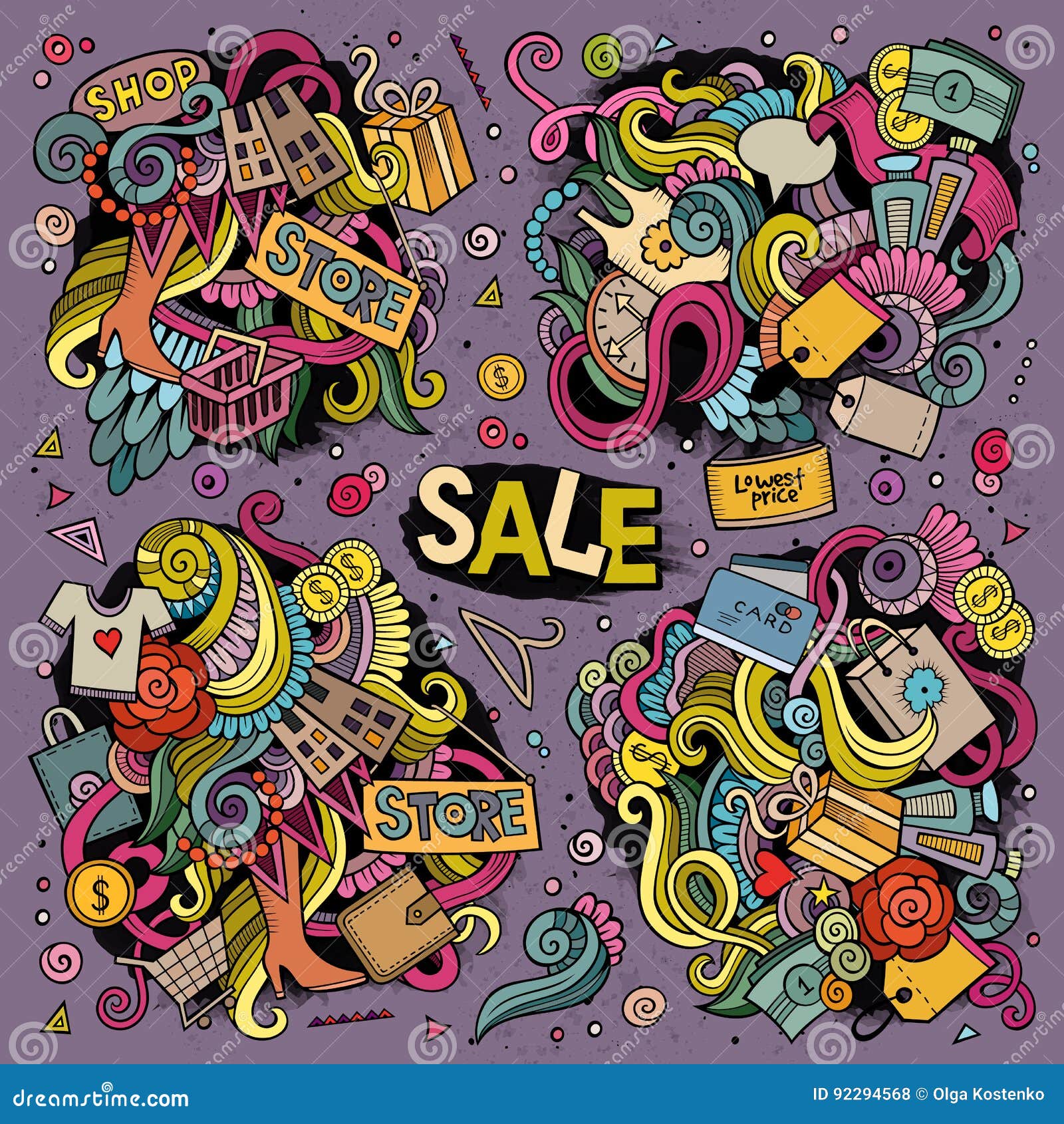 Vector Cartoon Set of Sale Doodles Designs Stock Vector - Illustration ...