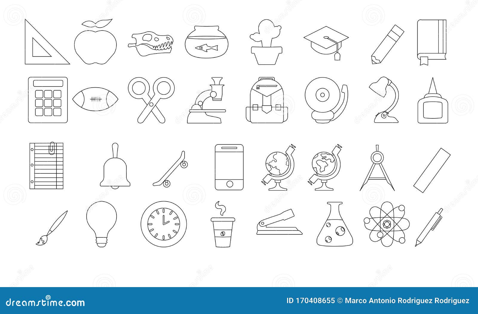Cartoon Set of School Objects Isolated on White Background Stock ...