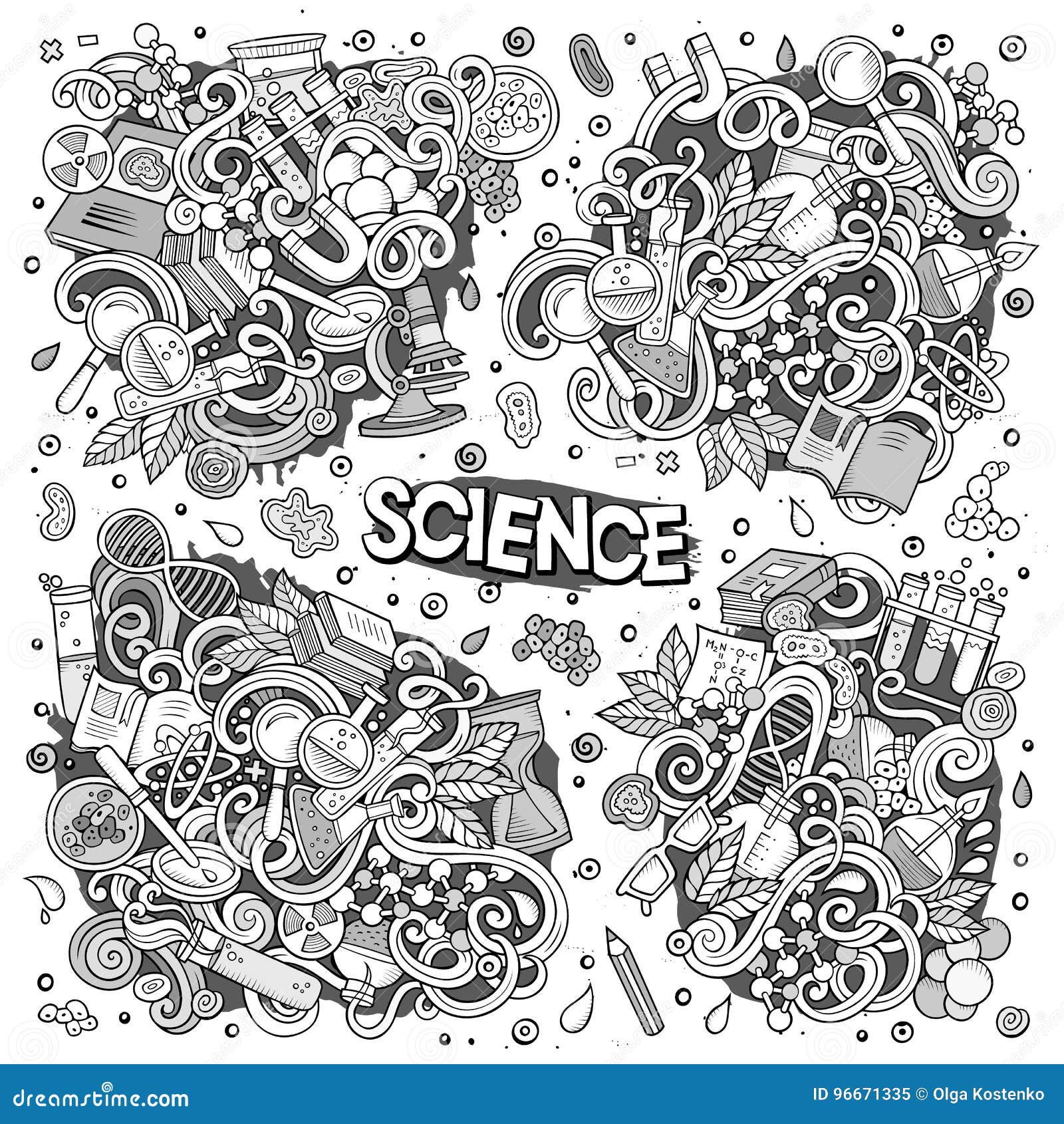 Vector Cartoon Set of Science Theme Doodles Design Elements Stock ...