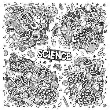 Vector Cartoon Set of Science Theme Doodles Design Elements Stock ...
