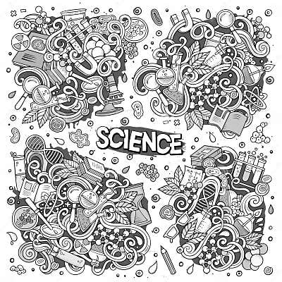 Vector Cartoon Set of Science Theme Doodles Design Elements Stock ...