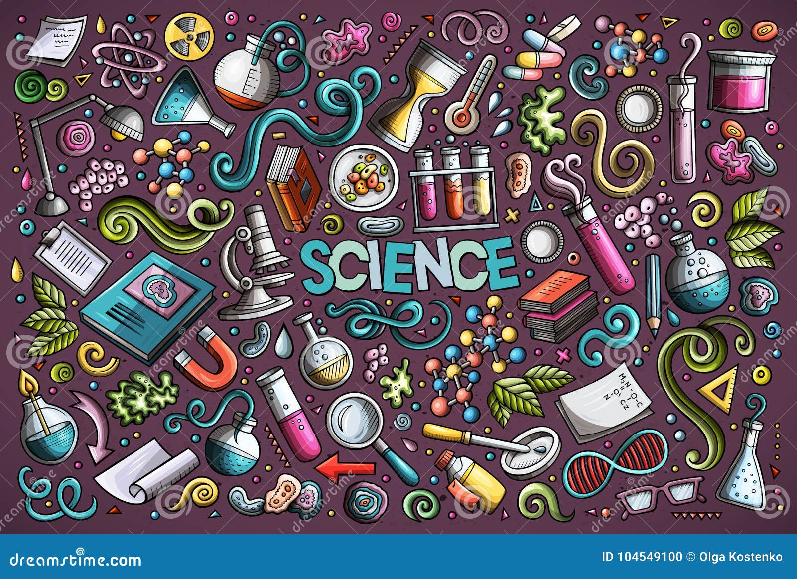 Vector Cartoon Set of Science Theme Objects and Symbols Stock Vector ...