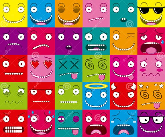 Vector Cartoon Set of Thirty Different Faces Stock Illustration ...