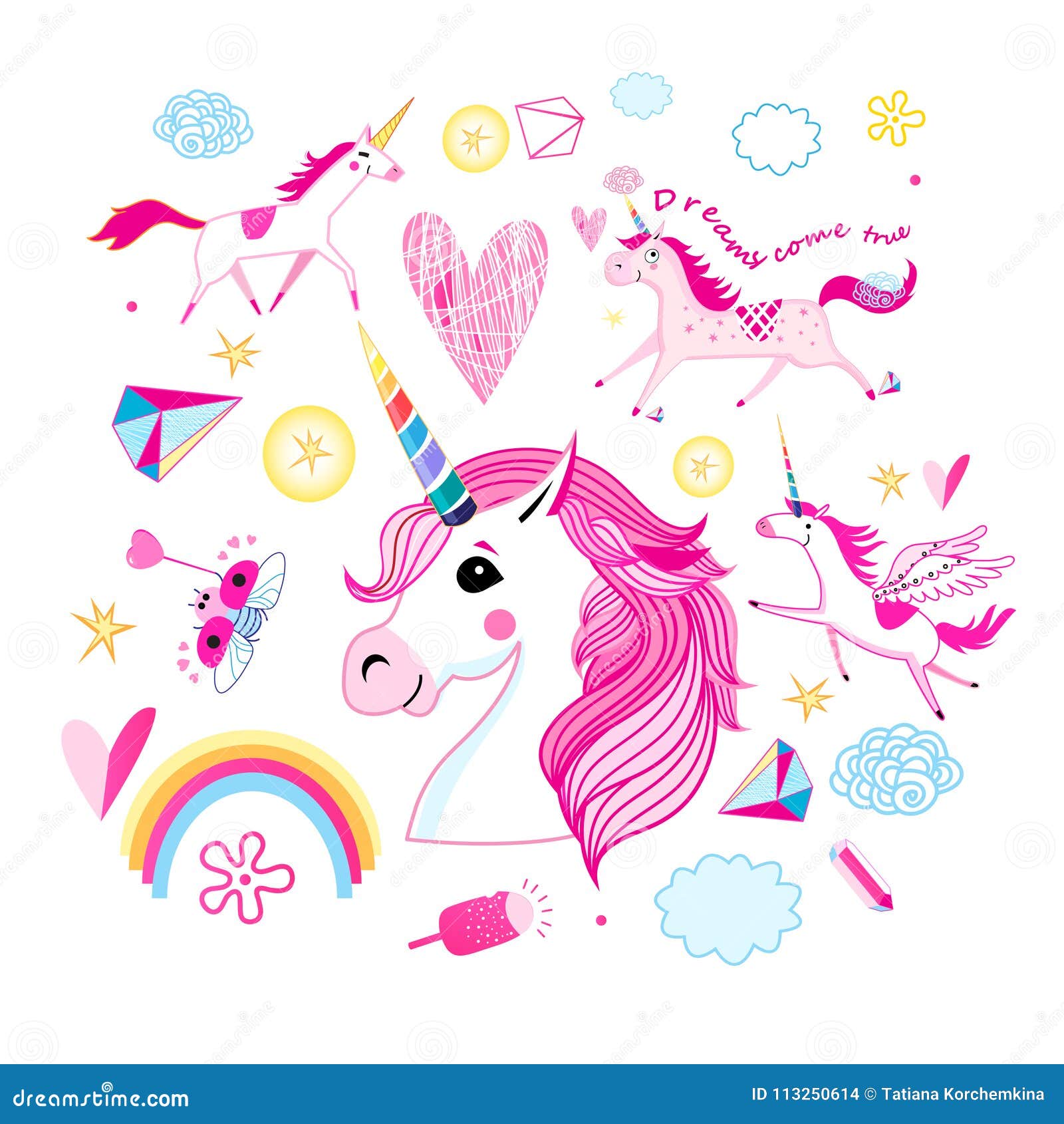 Vector Cartoon Set of Unicorns and Fabulous Objects. Stock Vector ...
