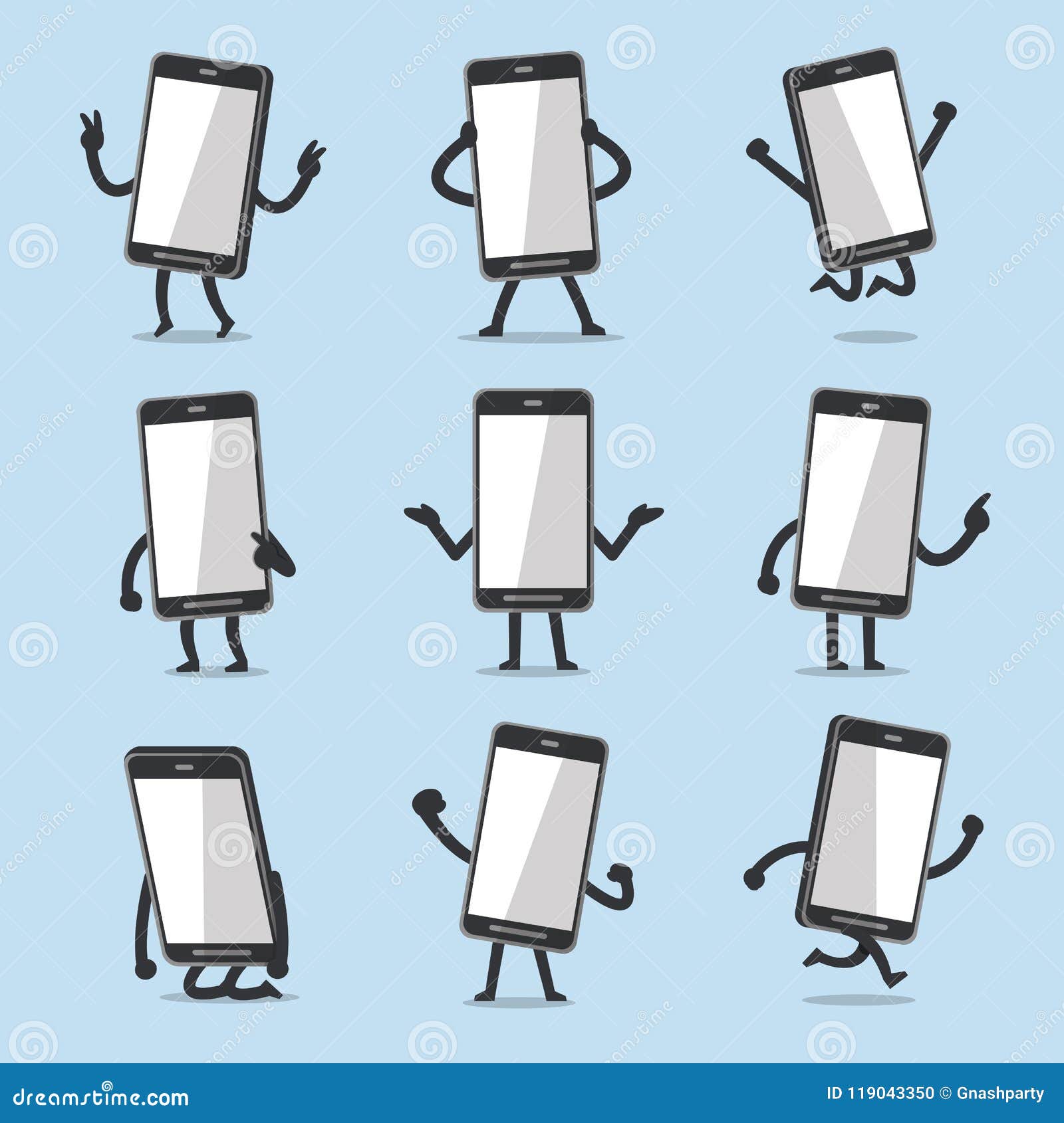 Vector Cartoon Smartphone Character Poses Stock Vector - Illustration ...