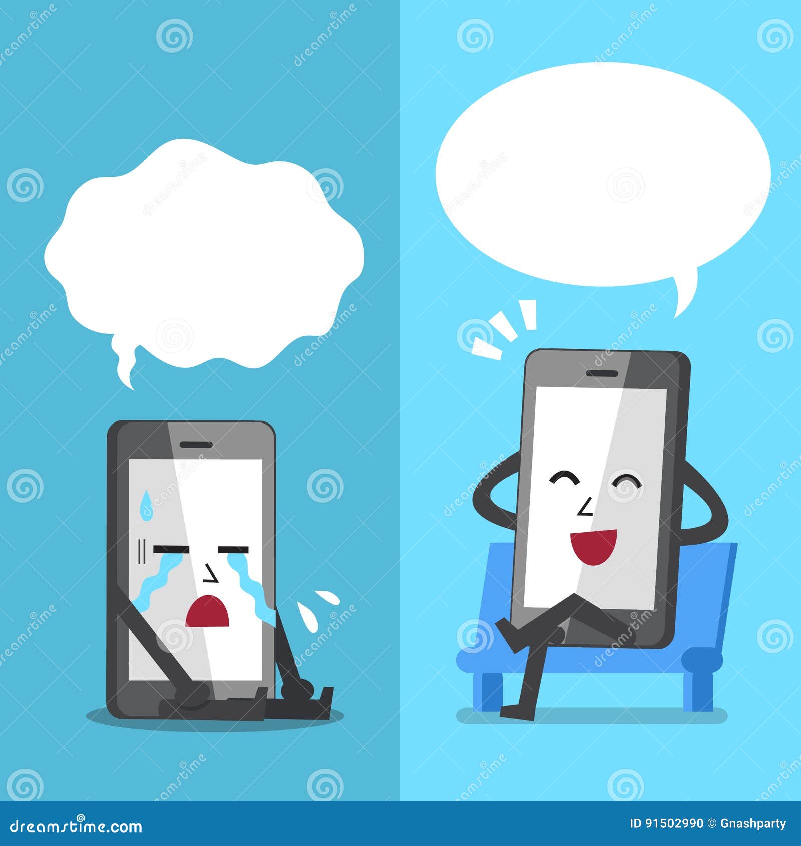 Vector Cartoon Smartphone Expressing Different Emotions with White ...