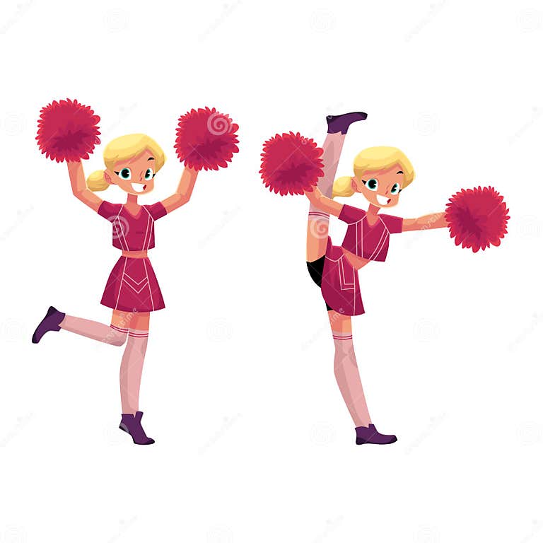 Vector Smiling Cheerleader Dancing With Pom Poms Stock Vector