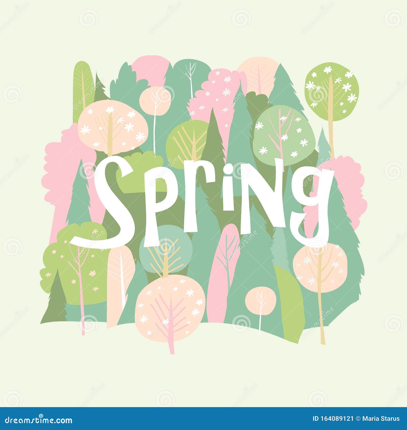 Vector Cartoon Spring Blolossom Forest Hello Spring Vector Illustratie ...
