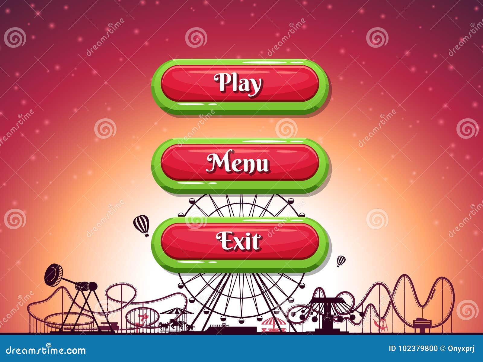 Vector Cartoon Style Contoured Buttons with Text for Game Design on ...