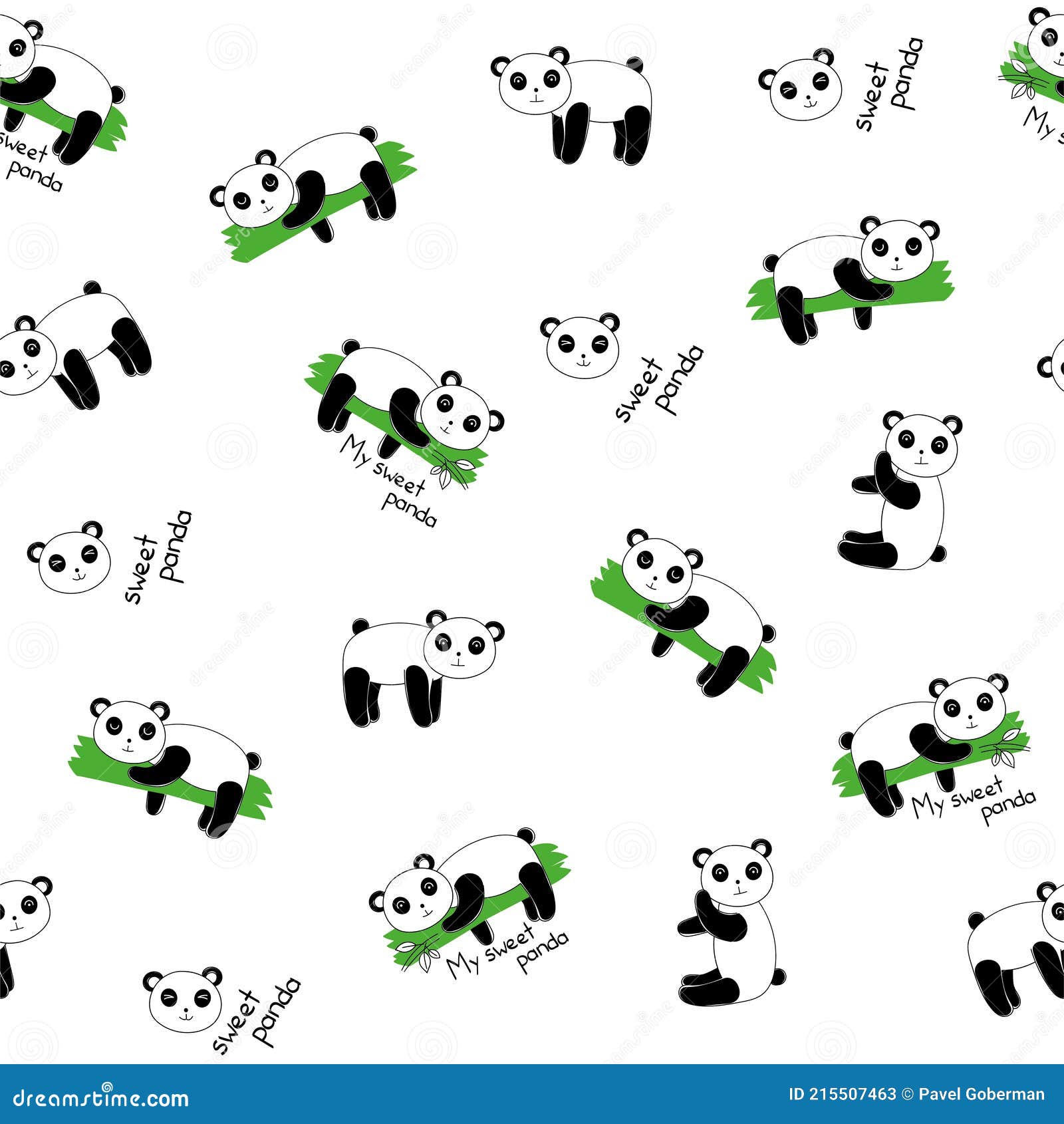 Vector Cartoon Style Cute Panda Seamless Pattern Stock Vector ...