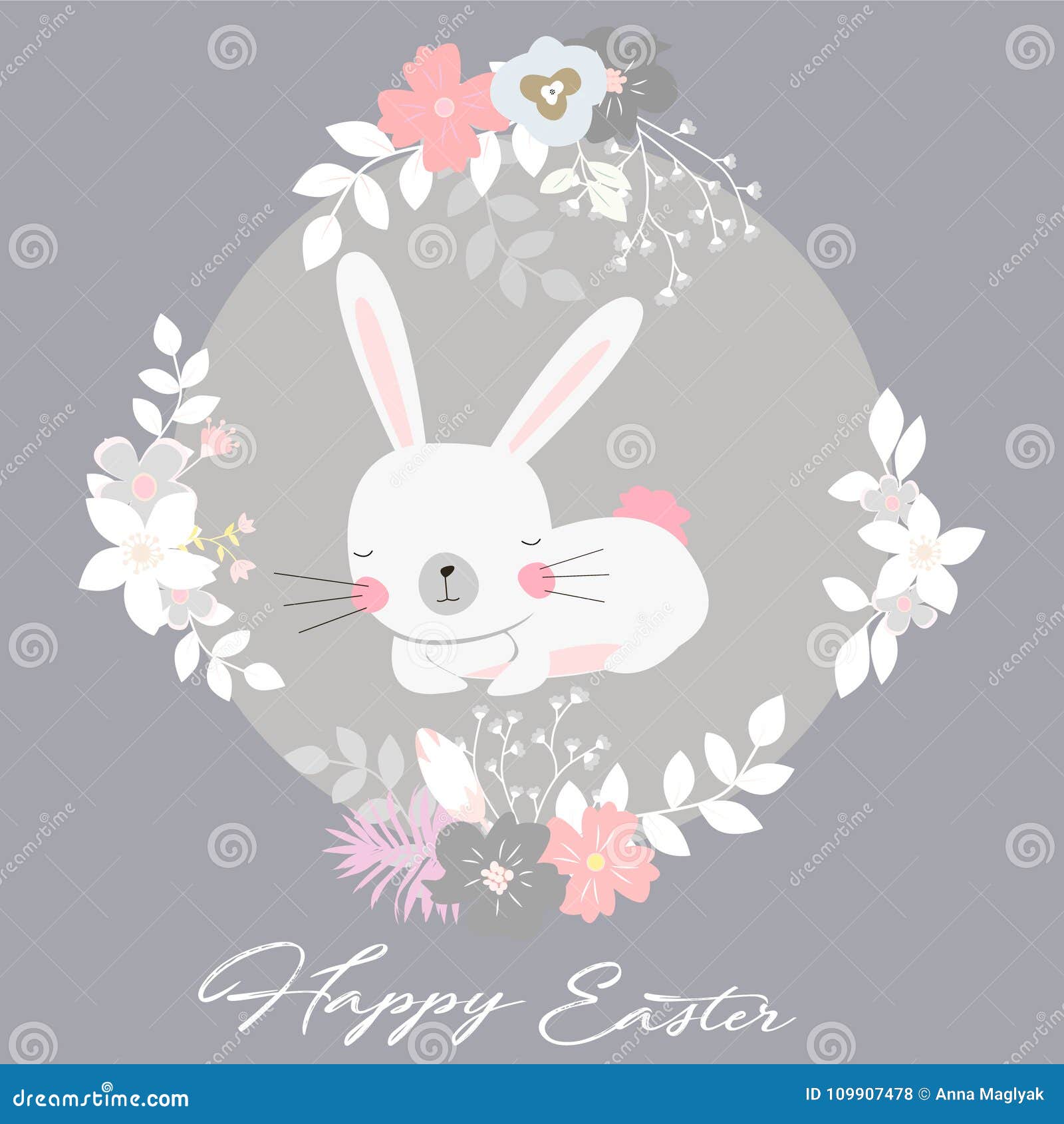 Vector Cartoon Style Easter Bunny Greeting Card Stock Vector ...