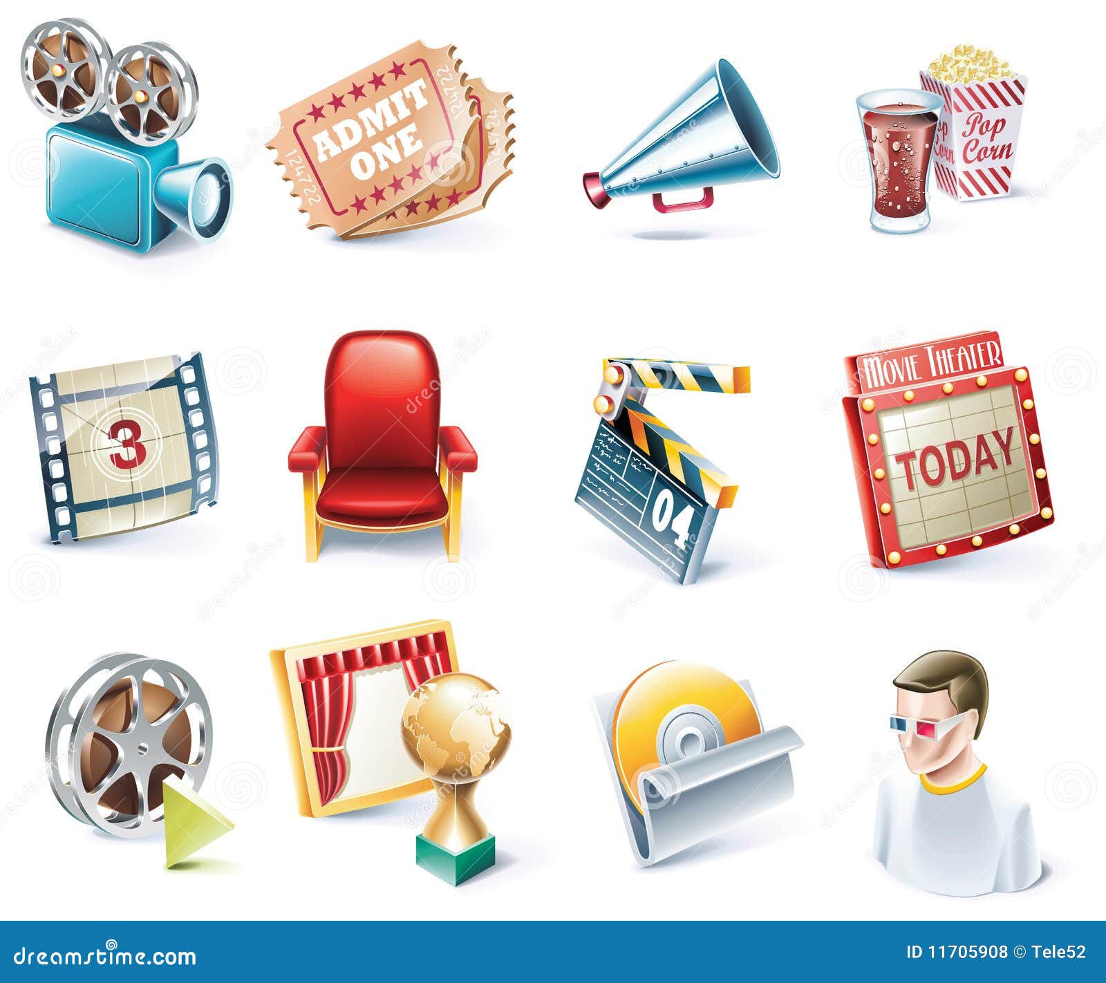 Vector Cartoon Style Icon Set. Part 32. Movie Stock Vector ...