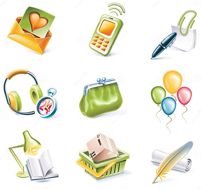 Vector Cartoon Style Icon Set. Part 8 Stock Vector - Illustration of ...
