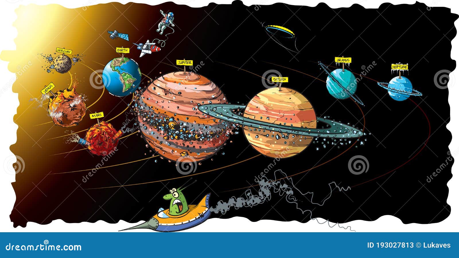 Solar system-funny stock vector. Illustration of ship - 193027813
