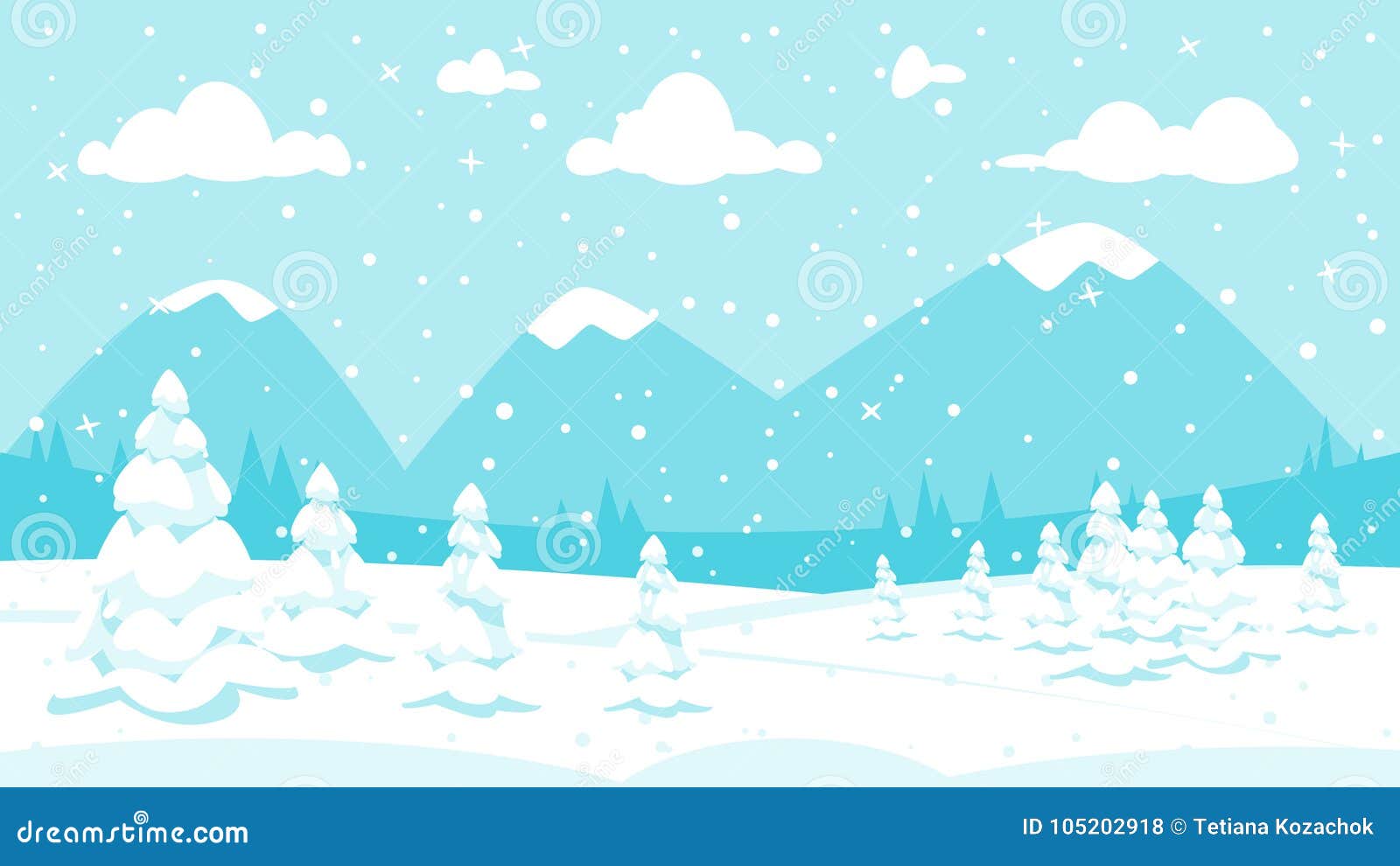 Winter Background in Snowfall Stock Vector - Illustration of mountain ...