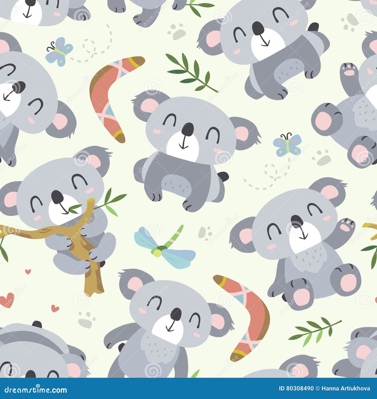 Koala Seamless Pattern. Cartoon Cute Australian Bear Texture. Forest ...
