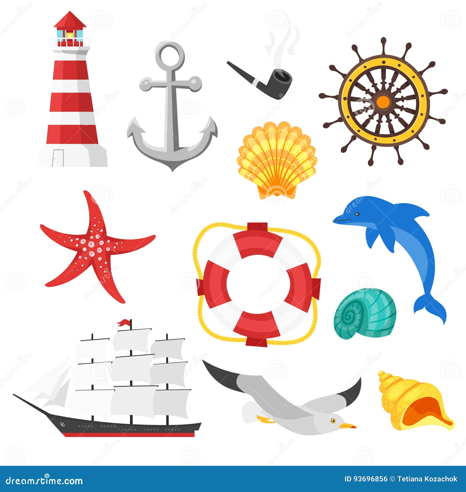 Vector Cartoon Style Set of Sea Objects. Icon for Web Stock Vector ...