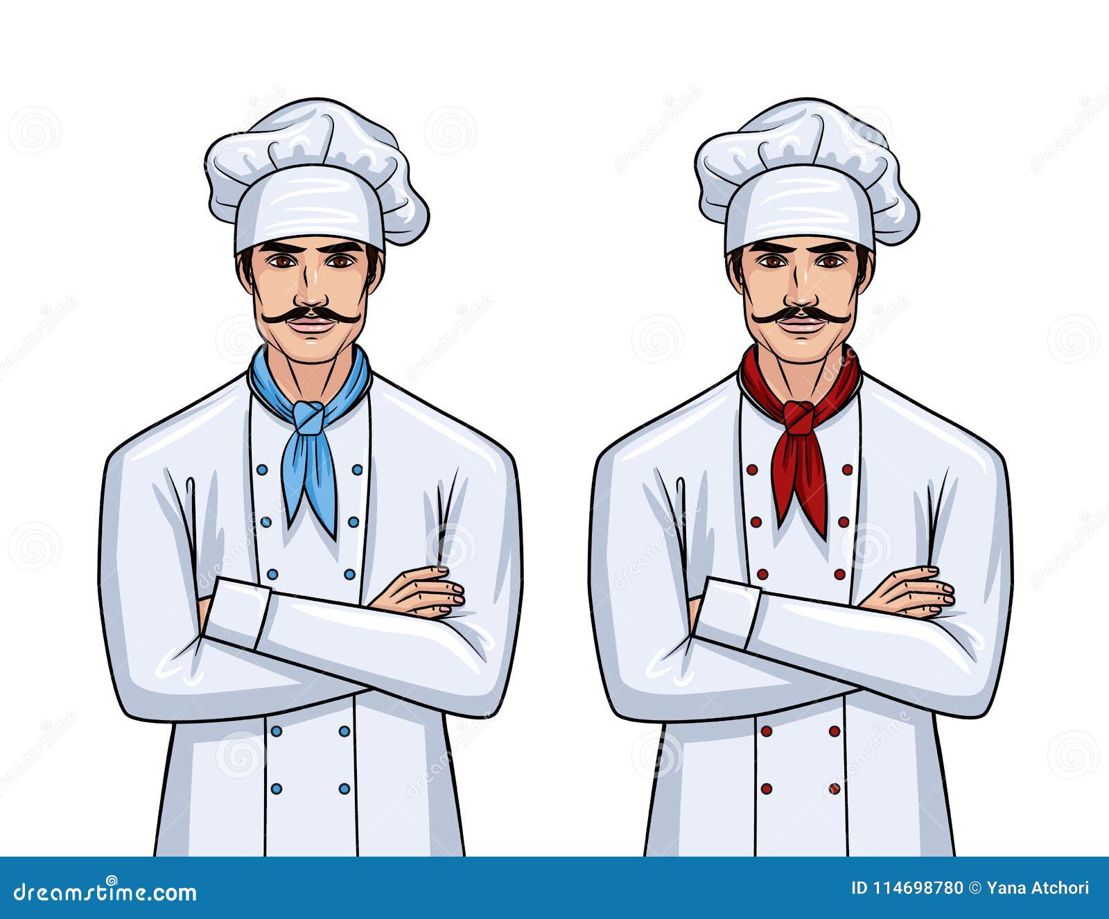 Vector Cartoon Style Set Of A Two Handsome Young Men In Cook Uniform