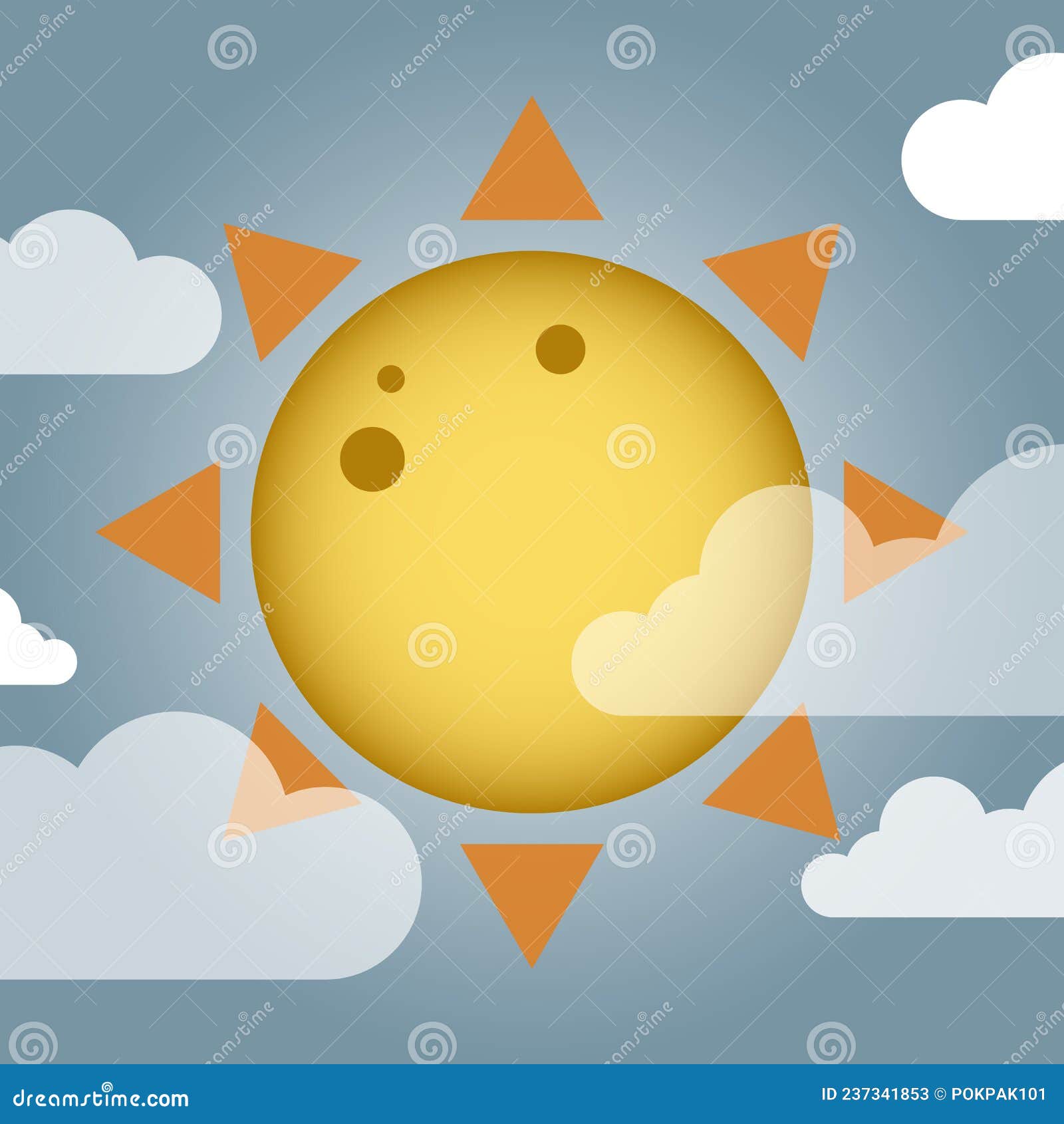 Cartoon Sun with Clouds and Blue Sky Stock Vector - Illustration of ...