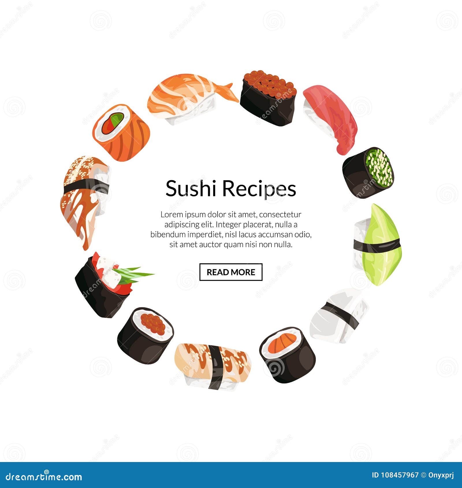 Vector Cartoon Sushi Elements Circle Concept Stock Vector ...