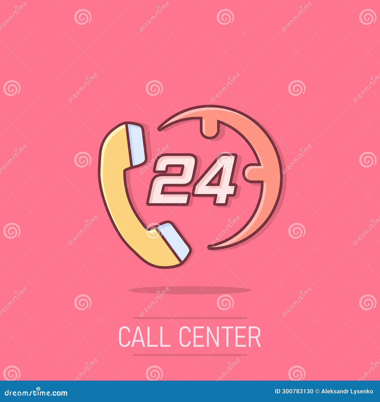 Vector Cartoon Technical Support 24 7 Icon in Comic Style. Phone Clock ...