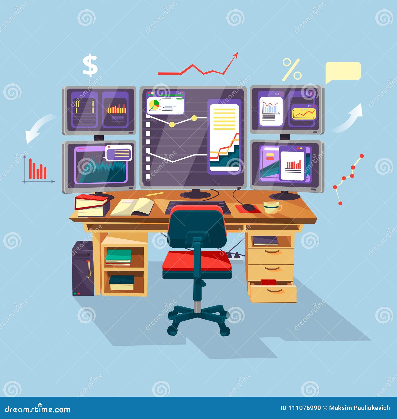 Vector Cartoon Trader, Financial Analyst Workplace Stock Vector ...