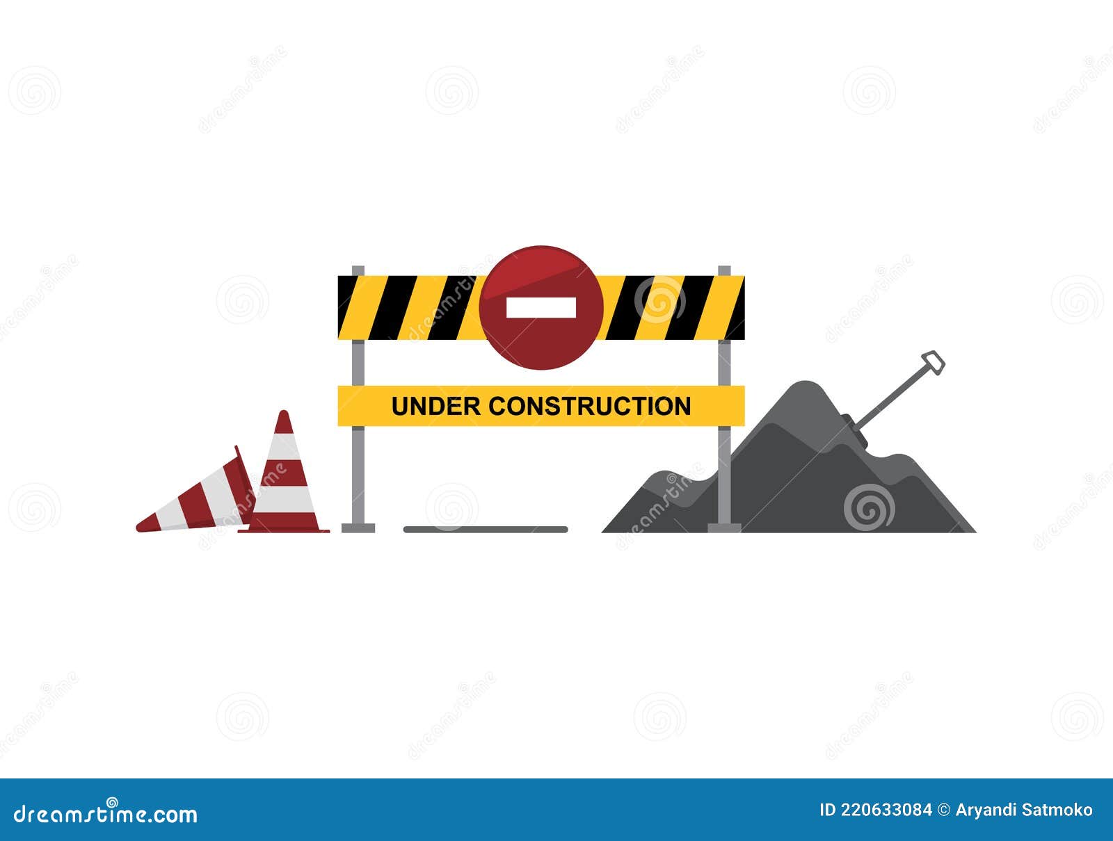 Vector Cartoon Under Construction Concept with Stop Sign. Flat Design ...