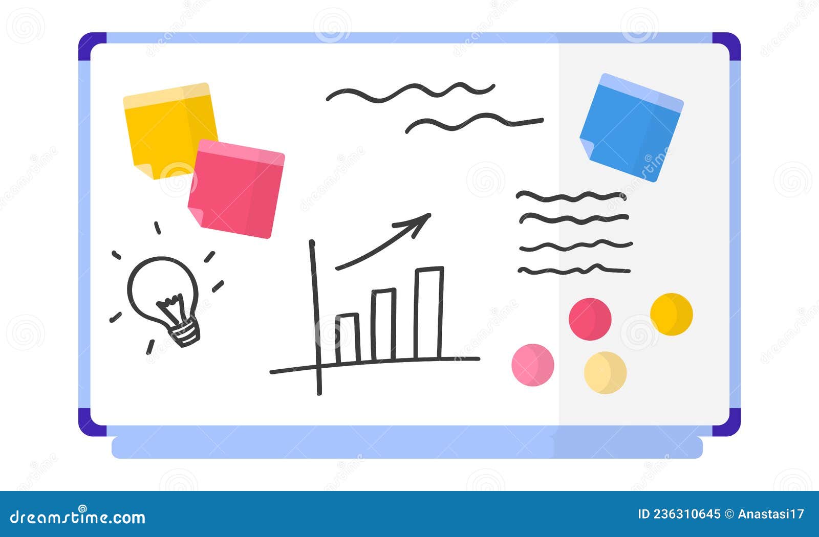 Vector Cartoon White Blank Magnetic Board with Notes and Ideas Stock ...