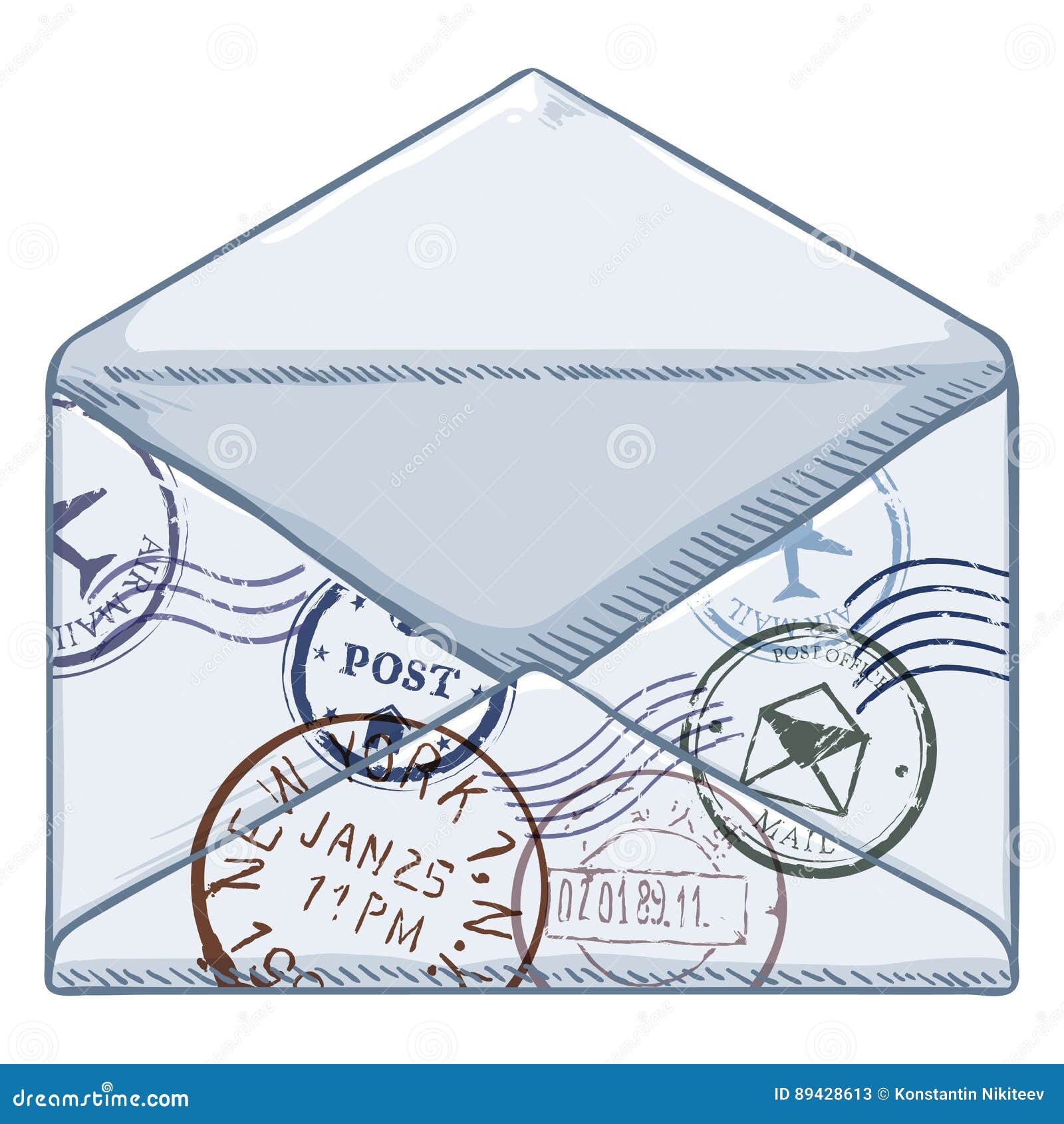 Vector Cartoon White Envelope with Postage Stamps Stock Vector ...