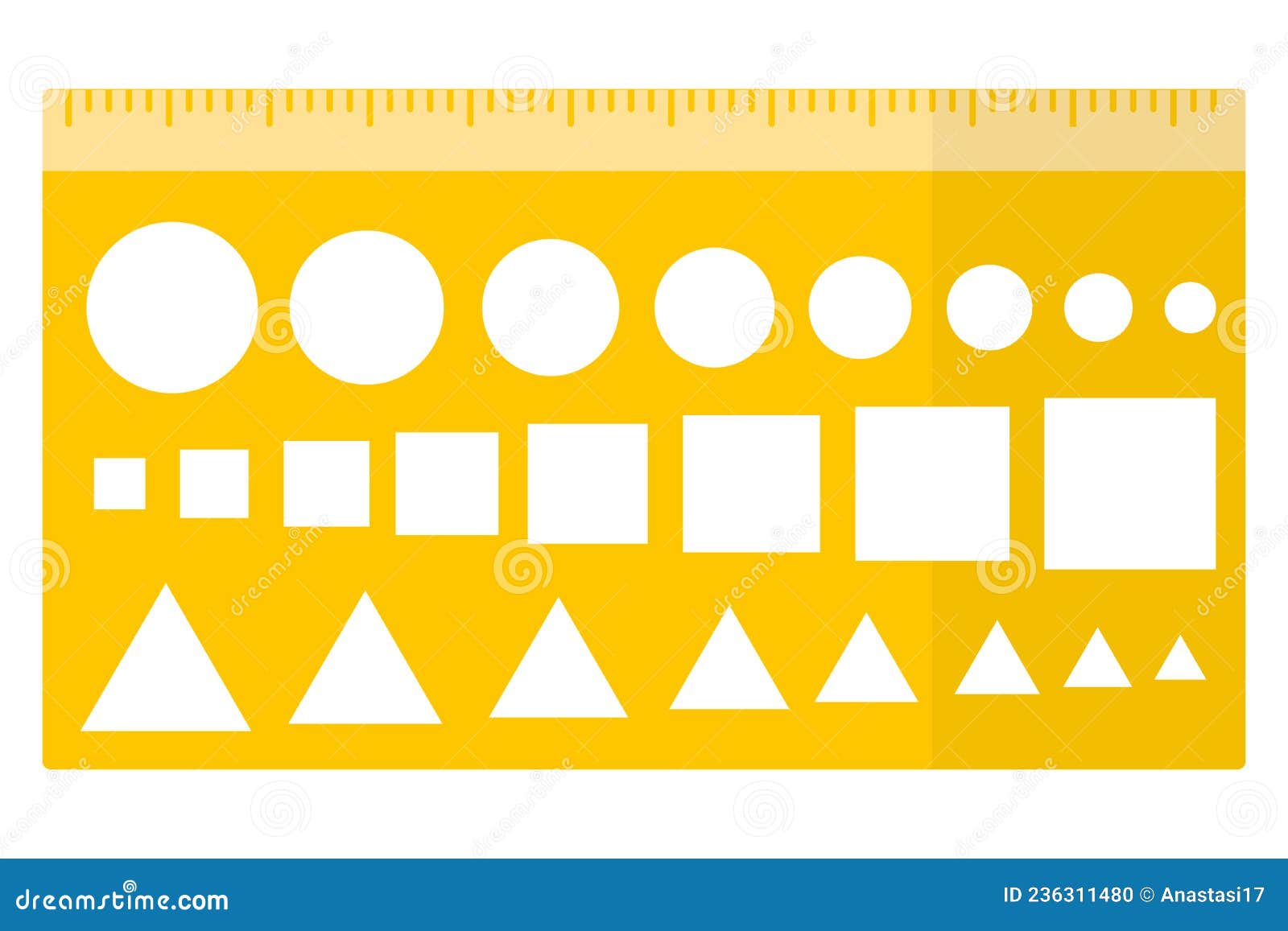 Vector Cartoon Yellow Rectangular Ruler with Different Figures Stock ...