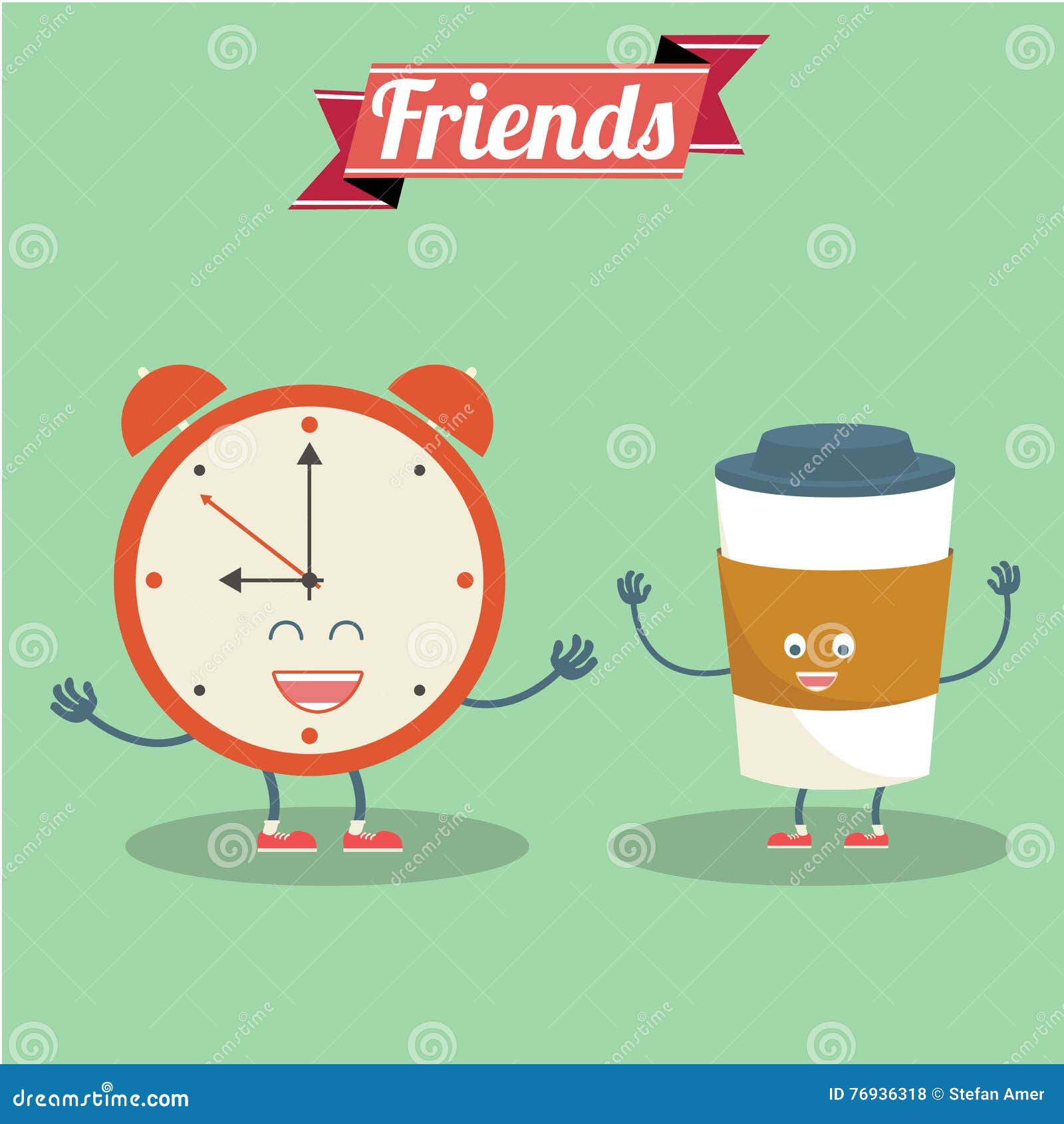 Vector Cartoons Of Comic Characters Coffee And Alarm Clock. Friends ...