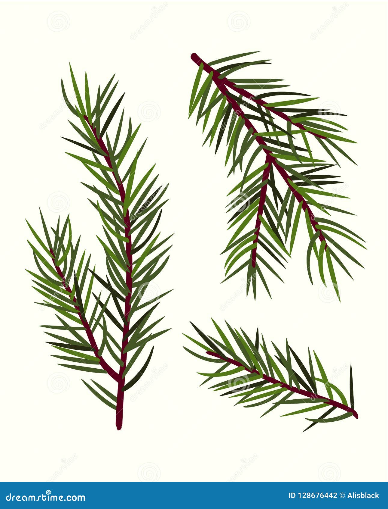 Vector Cartoons Simplified Stylized Green Pine Branches of a Pin Stock ...