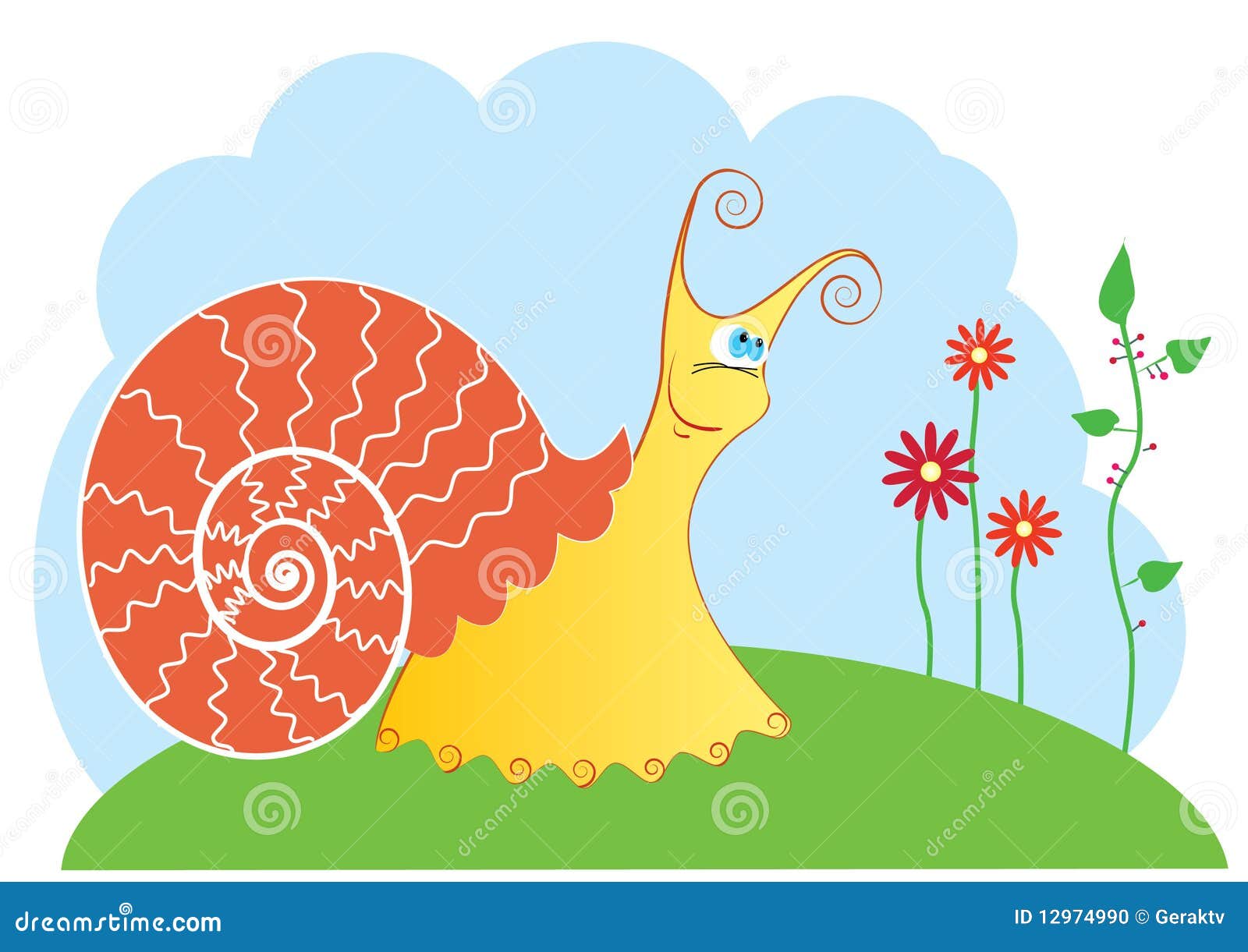 Vector cartoons snail stock vector. Illustration of flower - 12974990