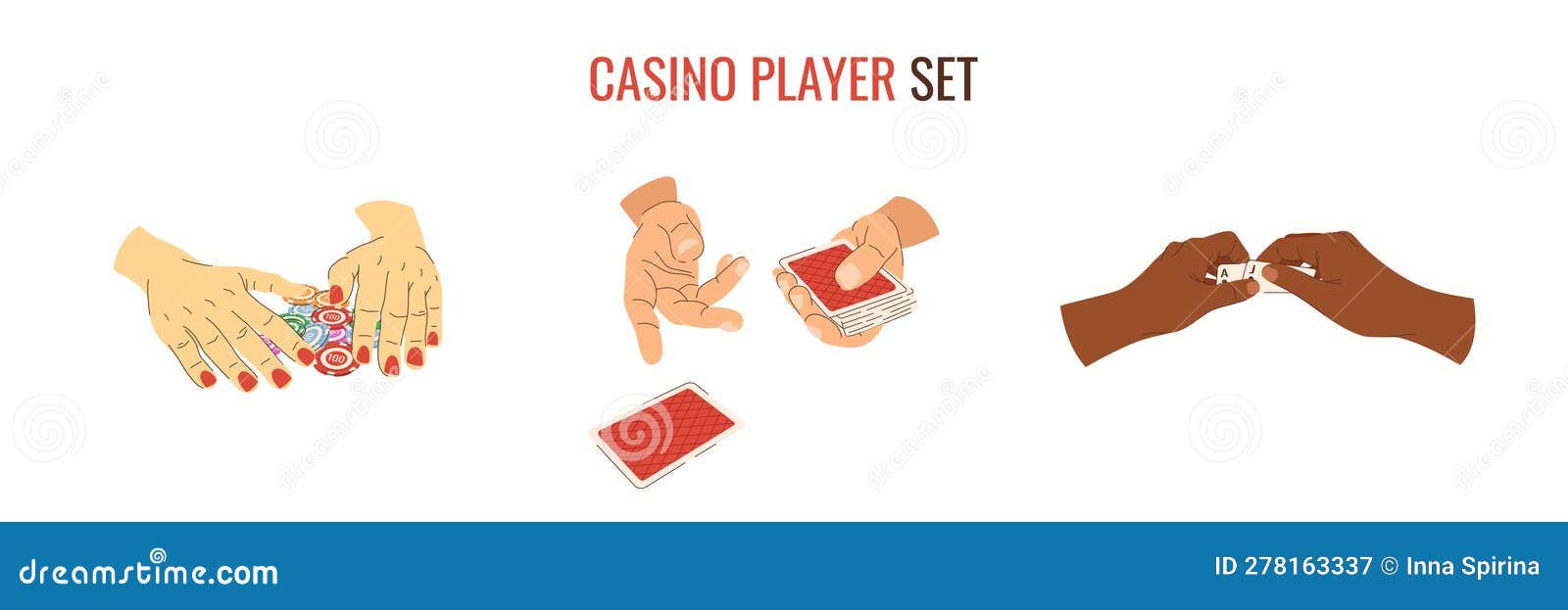 Vector Casino Player Set of Playing Chips and Cards in Hands ...