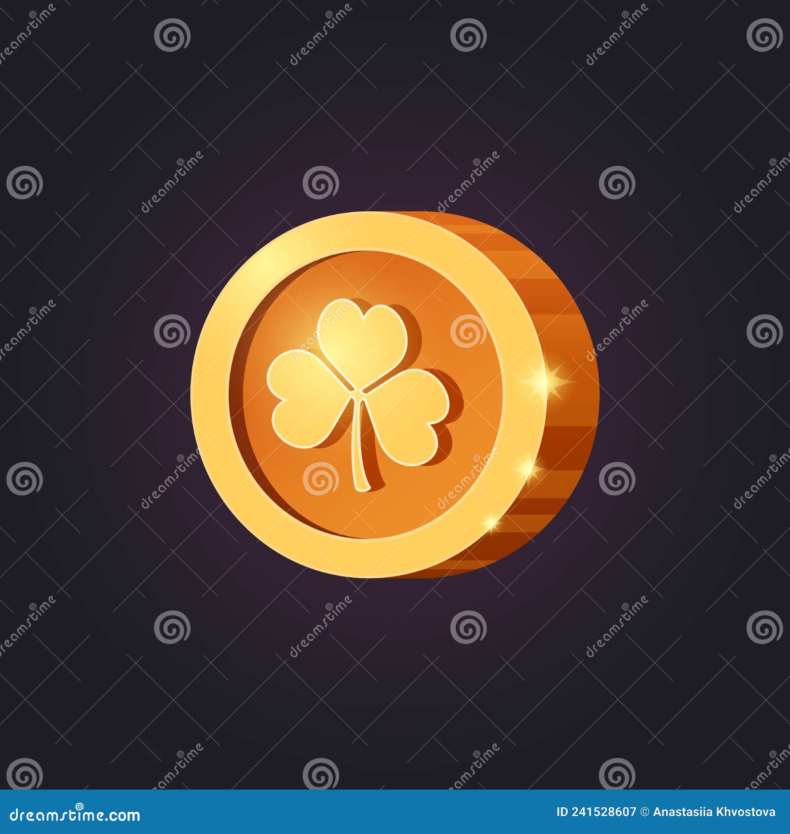 Vector Casual Game Icon with Clover. Isolated Golden Coin. GUI UI for ...
