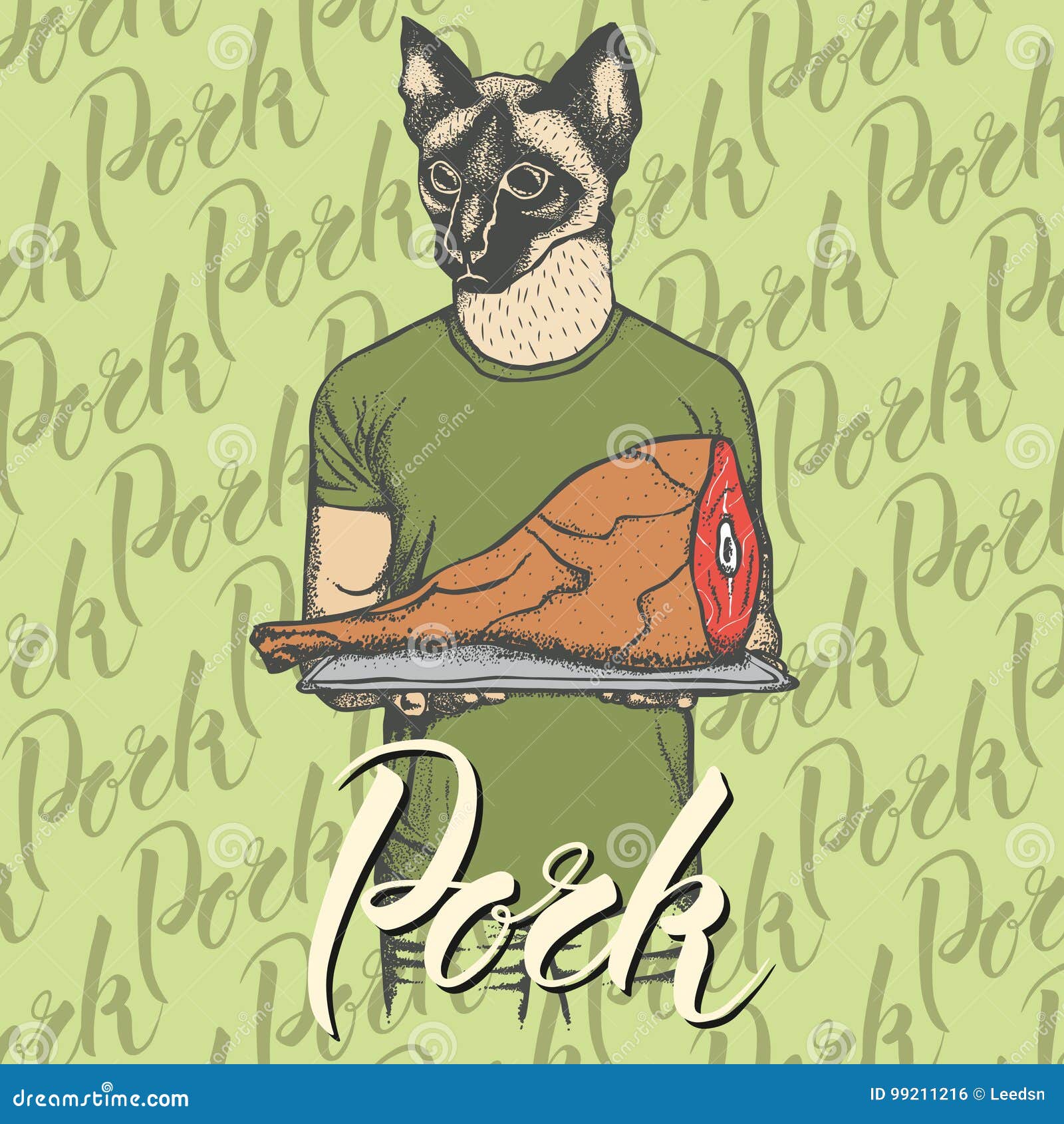 Vector Cat with Meat Ham Illustration Stock Vector - Illustration of ...