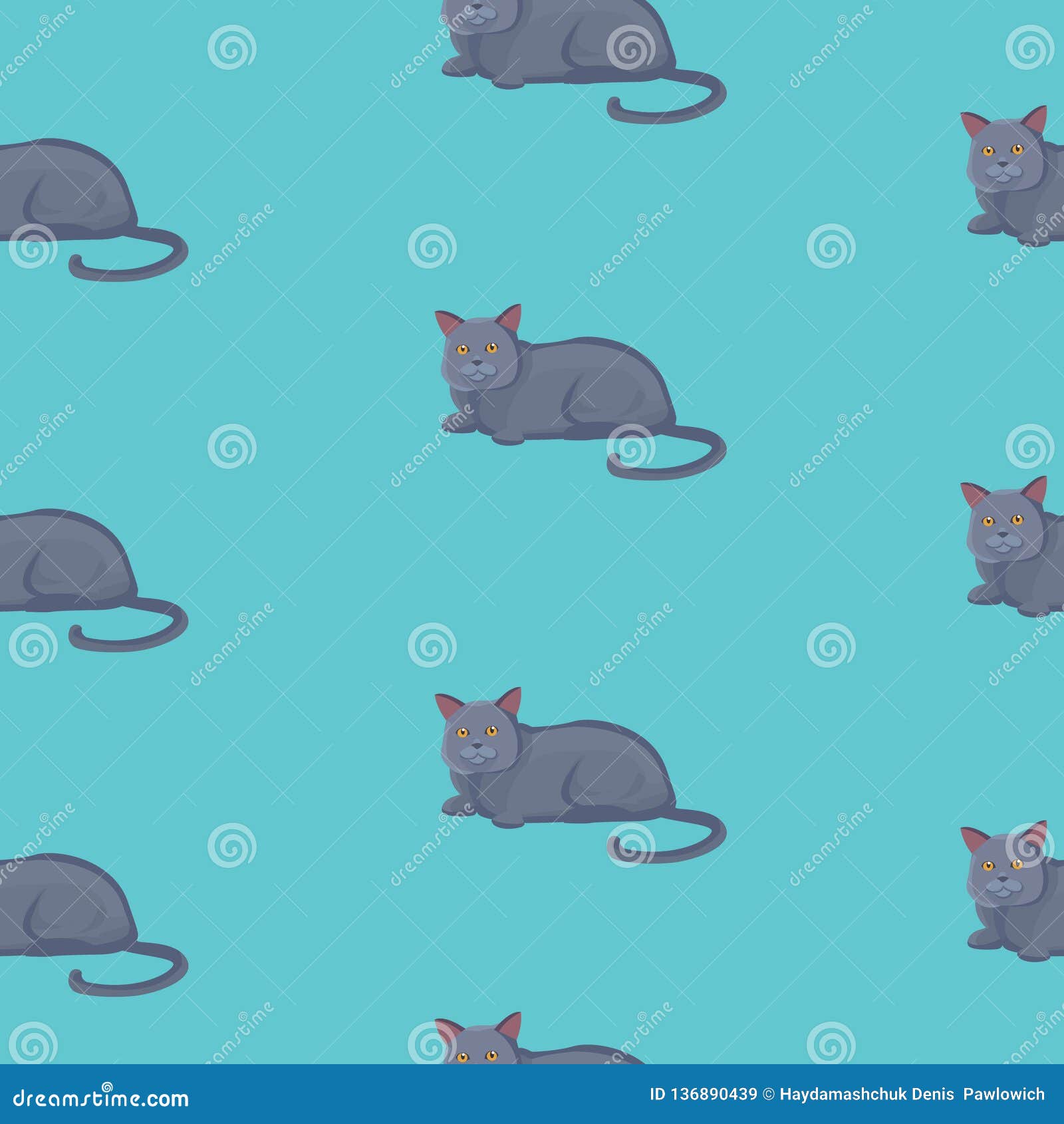 Vector Cat Seamless Pattern. Cute Black Kitten in Cartoon Style Stock ...