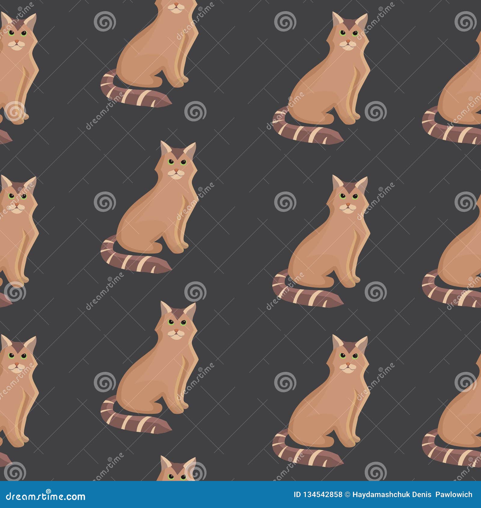 Vector Cat Seamless Pattern. Cute Kitten in Cartoon Style Stock Vector ...