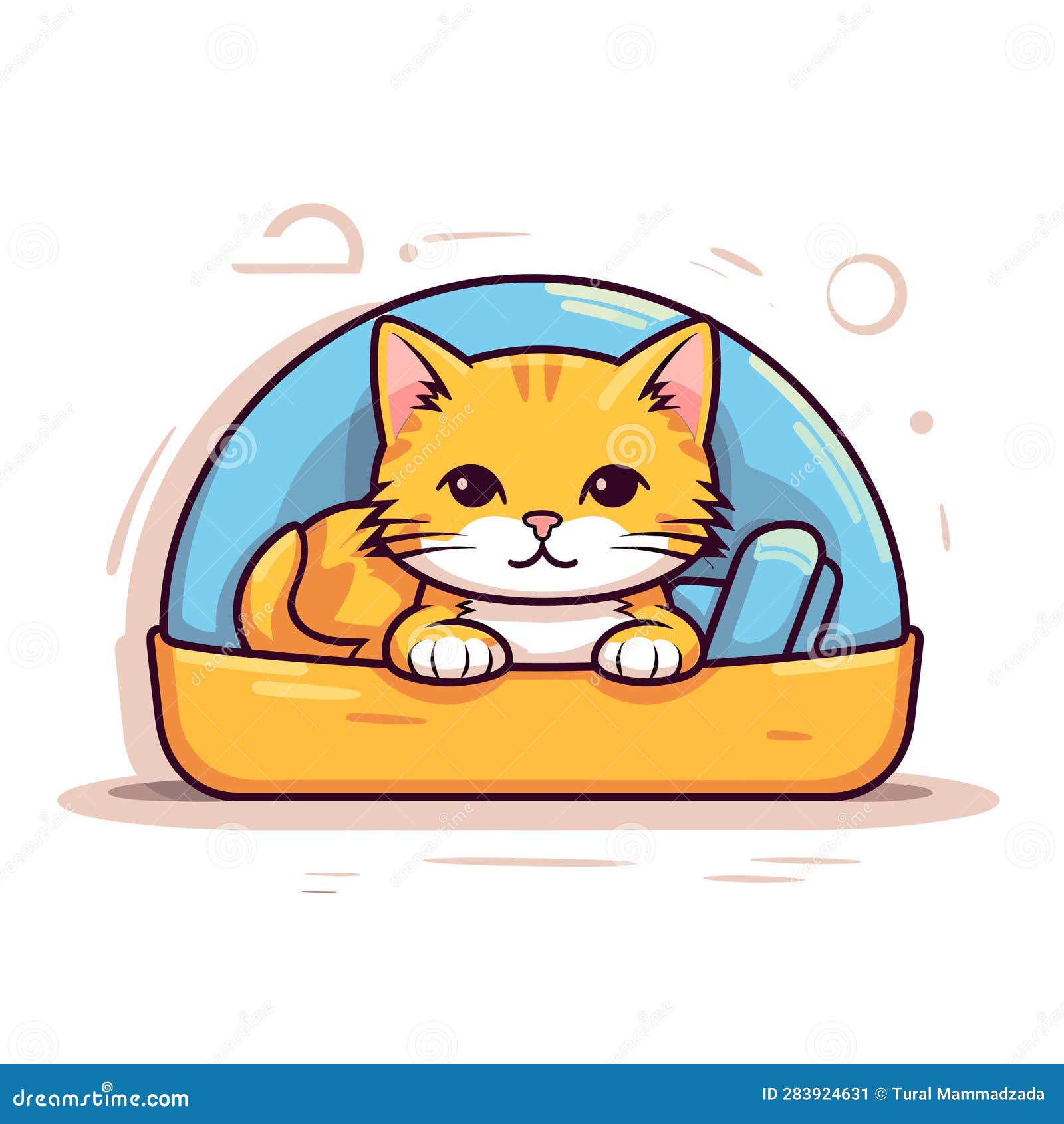 Vector of a Cat Sitting in a Cozy Yellow Cat Bed Stock Vector ...