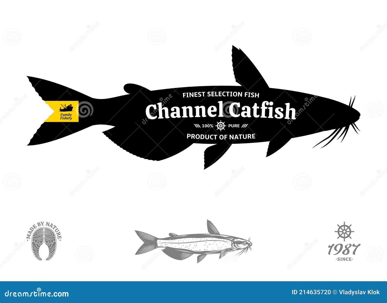 Vector Catfish Seafood Label Stock Vector - Illustration of label ...
