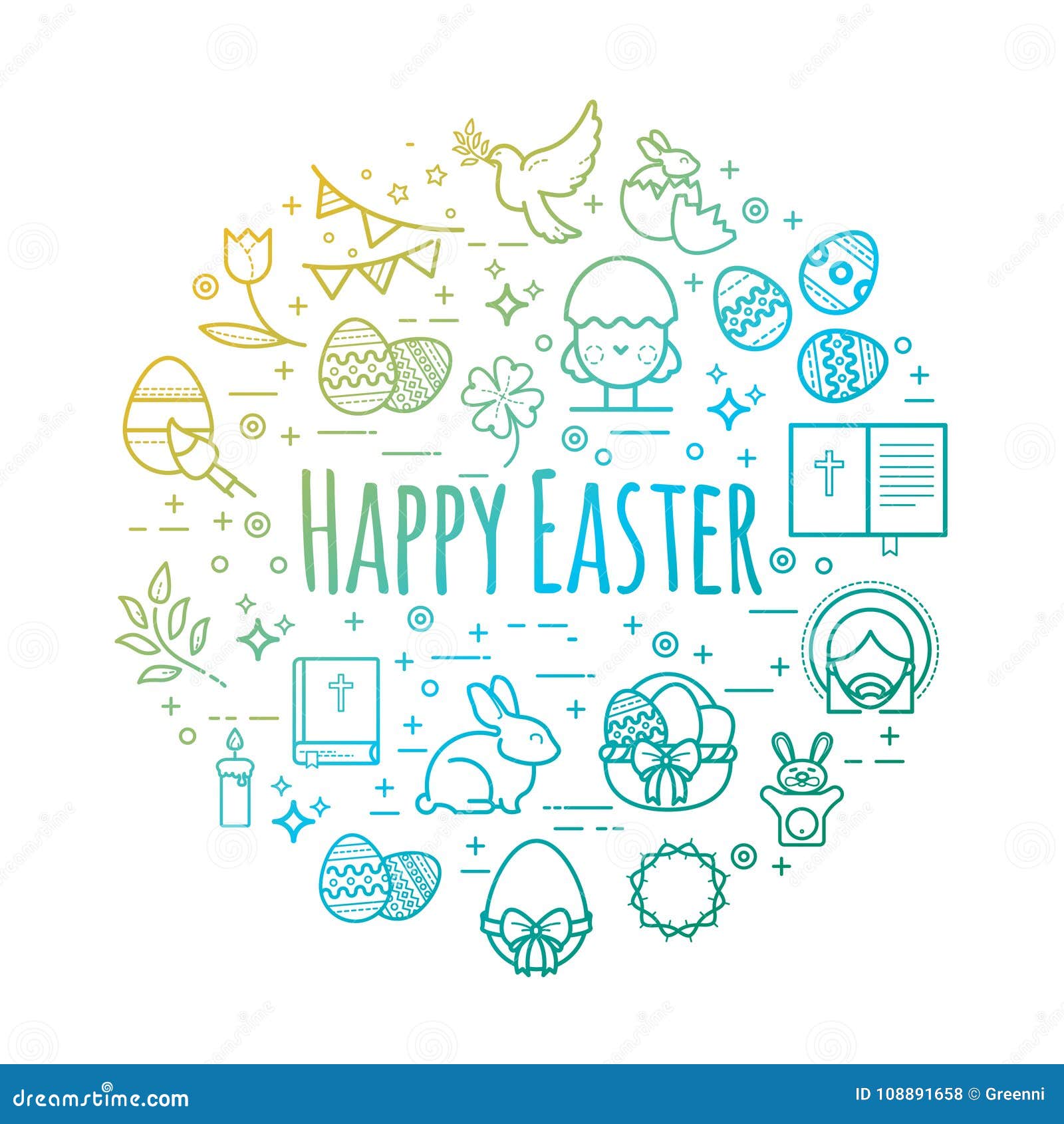 Vector Celebration Easter Signs. Happy Easter Outline Illustrations ...