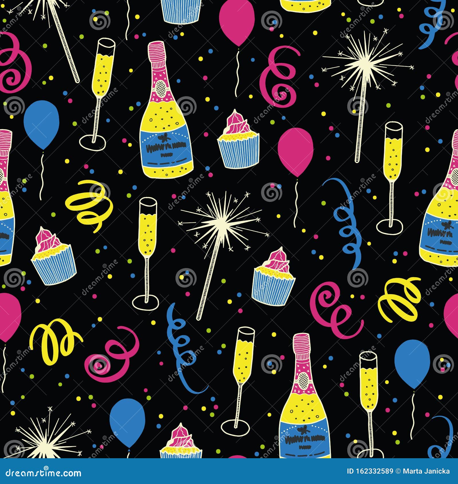 Vector Celebration Seamless Pattern in Black Stock Vector ...