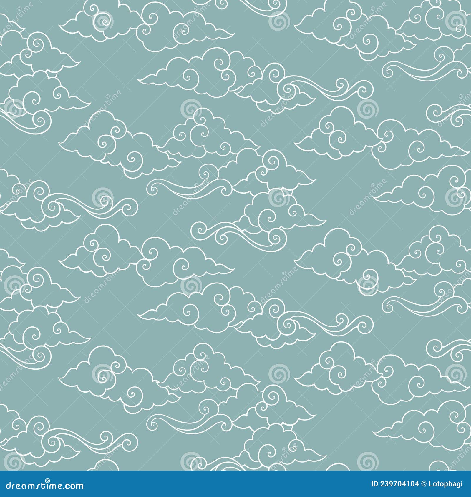 Vector Celestial Seamless Pattern with Oriental Clouds. Pastel Hand ...