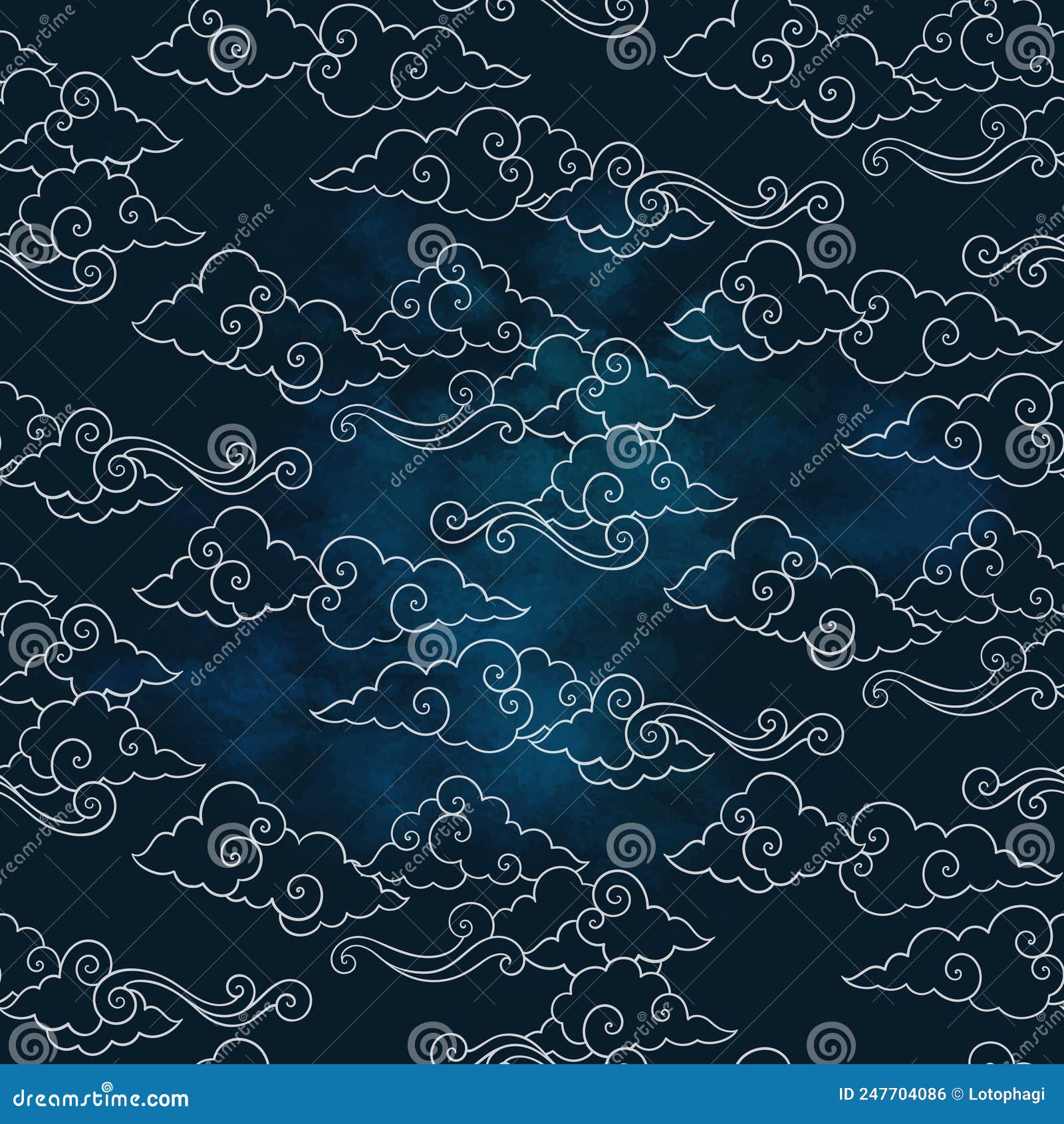 Vector Celestial Seamless Pattern with Oriental Clouds. Pastel Hand ...