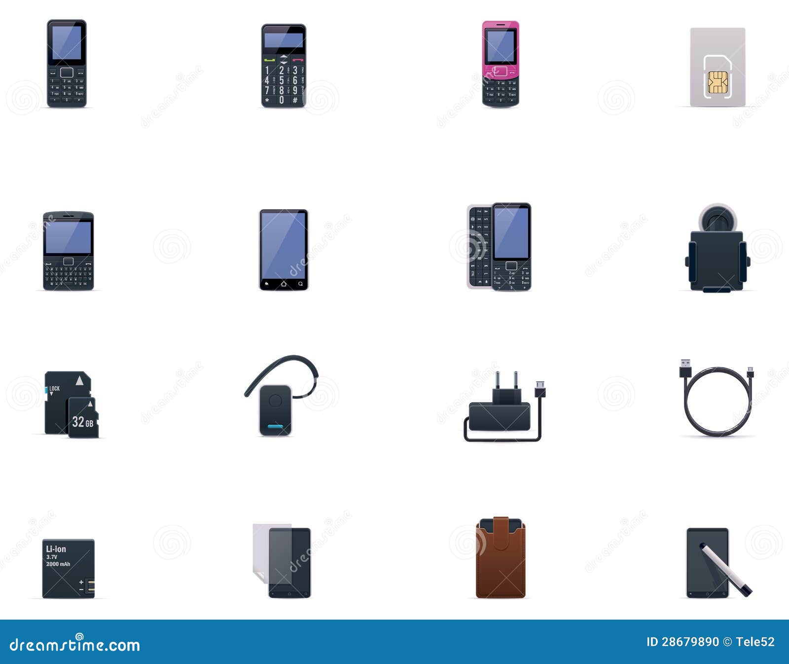 Vector Cell Phones and Accessories Icon Set Stock Vector - Illustration ...
