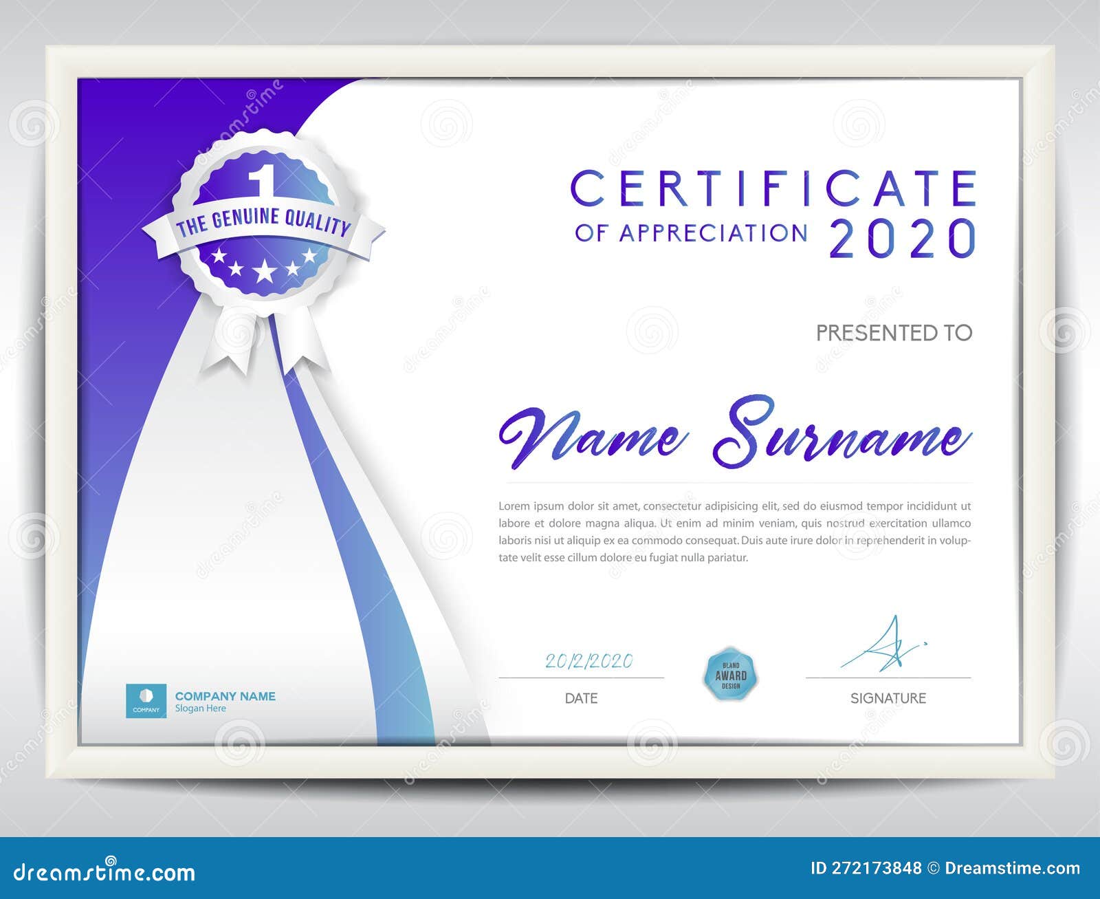 Vector Certificate Template, Blue Abstract Background Stock ...