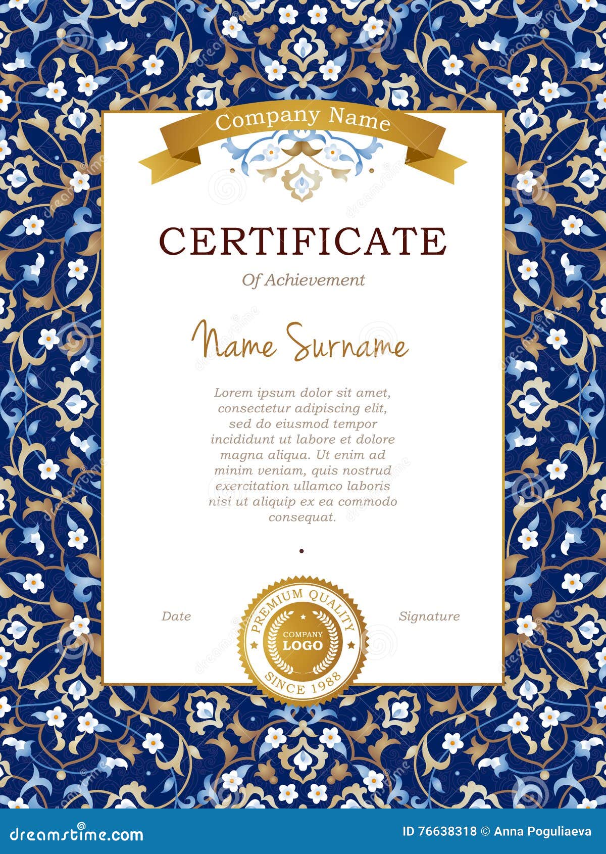 Vector Certificate Template in Eastern Style. Stock Vector ...