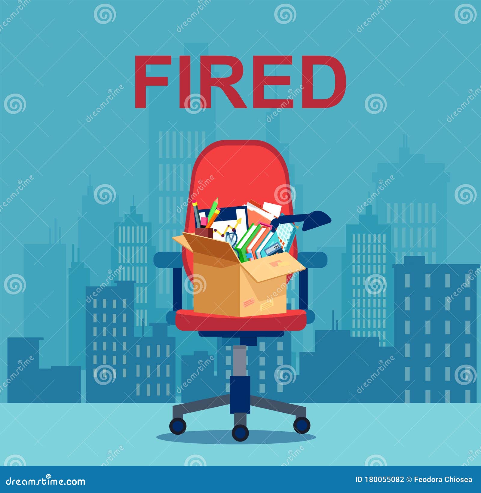 Vector of a Chair with a Box of Personal Things of a Fired Employee ...