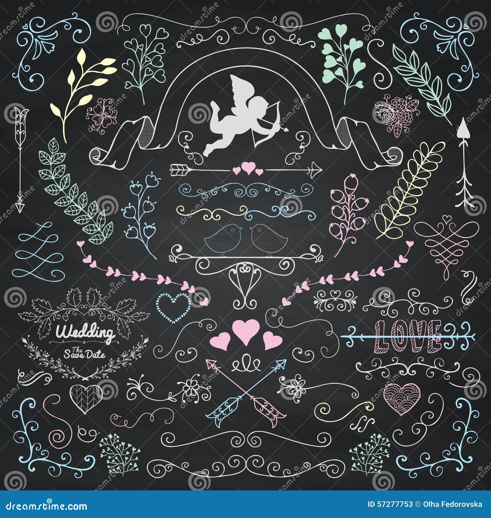 Vector Chalk Drawing Rustic Floral Design Elements Stock Vector ...